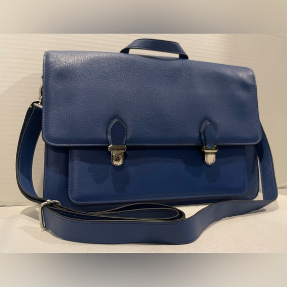Levenger | Bags | Levenger Royal Blue Leather Crossbody Briefcase ...